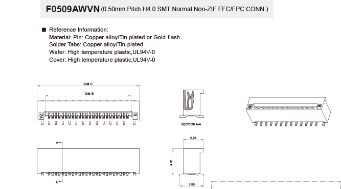 F0509AWVN 0.50mm间距 FFC FPC连接器_温州健坤接插件有限公司